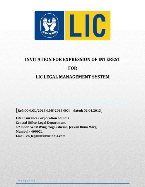 invitation for expression of interest for lic legal management system