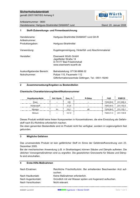 Sicherheitsdatenblatt gemäß 91/155/EWG - Eisenwerk Würth