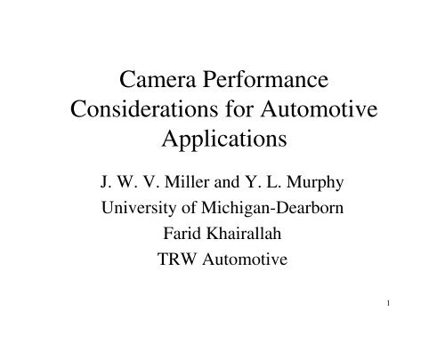 Camera Performance Considerations for Automotive Applications