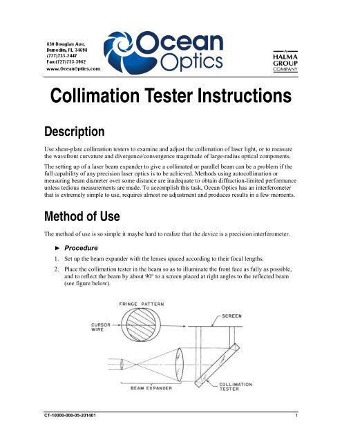 Collimation Tester Instructions - Ocean Optics