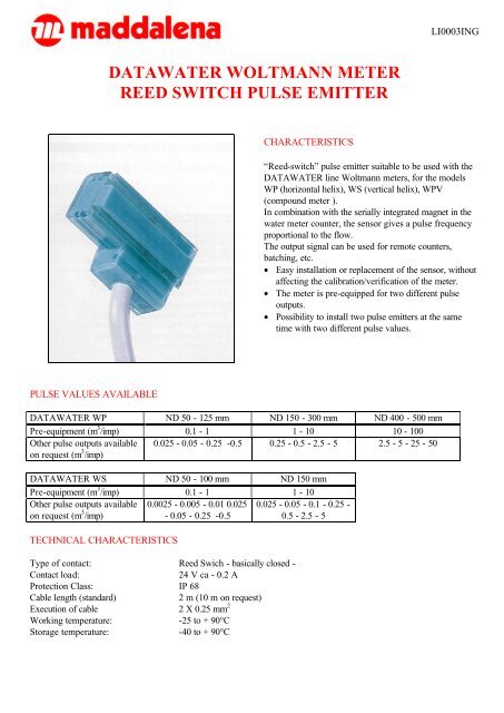 datawater woltmann meter reed switch pulse ... - Techtrade TT sro