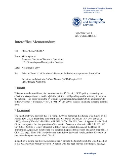 USCIS Memorandum issued by Mike Aytes