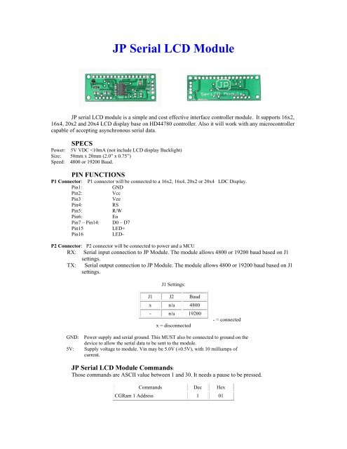 JP Serial LCD Module - Jianping Electronics
