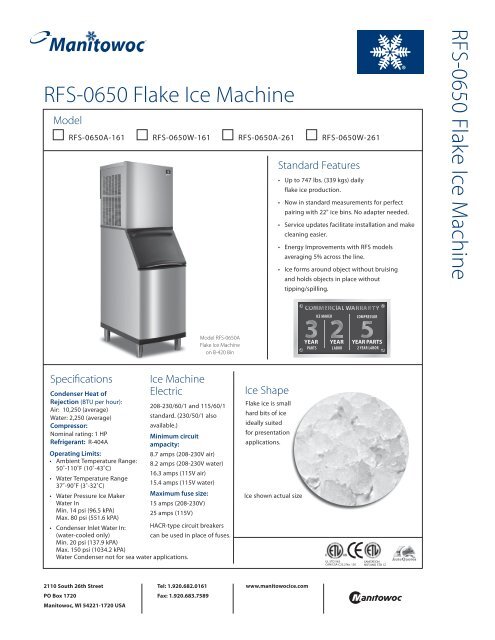 RFS-650 Spec Sheet - Manitowoc Ice Inc