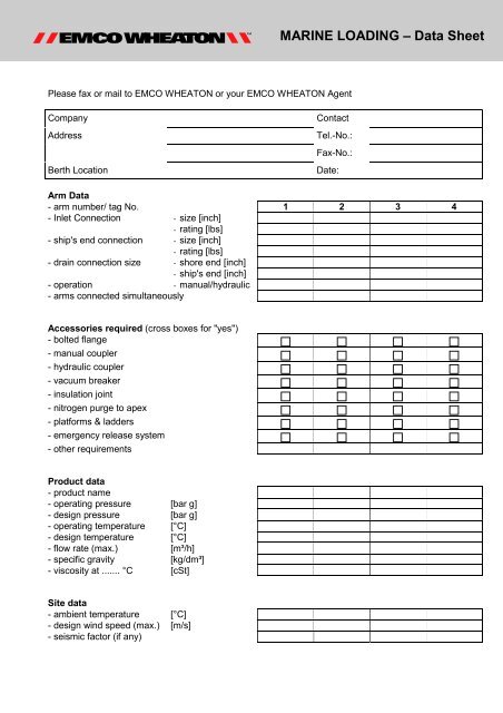 MARINE LOADING â Data Sheet - JH Menge & Co