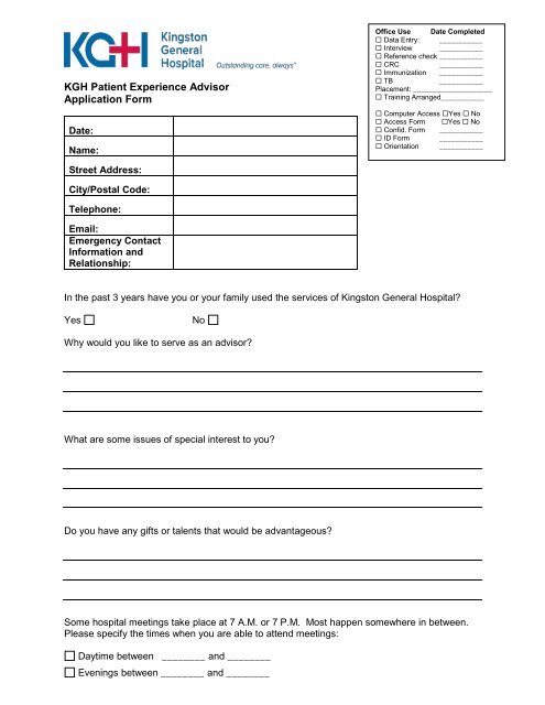 Application Form - Kingston General Hospital
