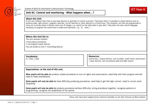 Unit 6C: Control and monitoring â What happens when...? - Learn-ICT