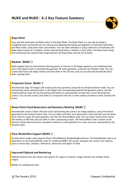 NUKE and NUKEX 6.2 Key Feature Summary - Escape Studios
