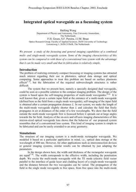 Integrated optical waveguide as a focussing system