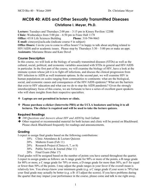 MCDB 40: AIDS and Other Sexually Transmitted Diseases - UCLA