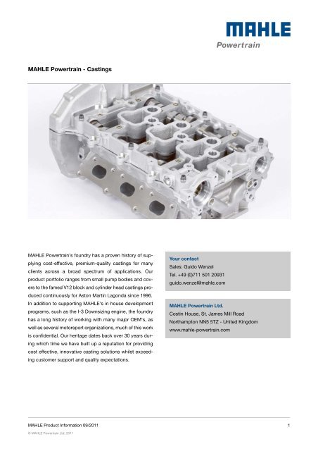 MAHLE Powertrain - Castings - Mahle Powertrain Ltd