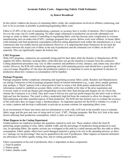 Accurate Fabric Costs - Improving Fabric Yield Estimates