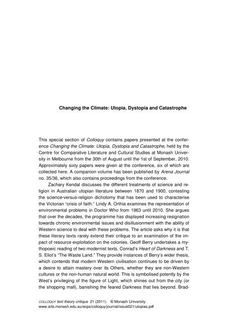 Changing the Climate: Utopia, Dystopia and Catastrophe