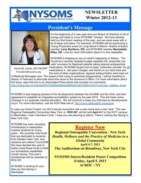 newsletter - New York Osteopathic Medical Society