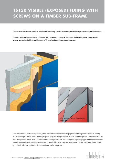 TS150 ViSible (exPoSed) fixing wiTh ScrewS on a ... - Trespa.info