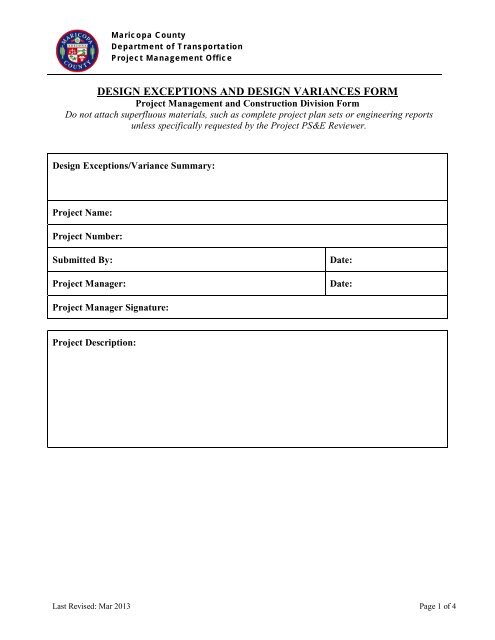 design exceptions and design variances form - Maricopa County ...