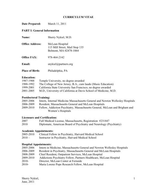 DATE PREPARED - McLean Hospital - Harvard University