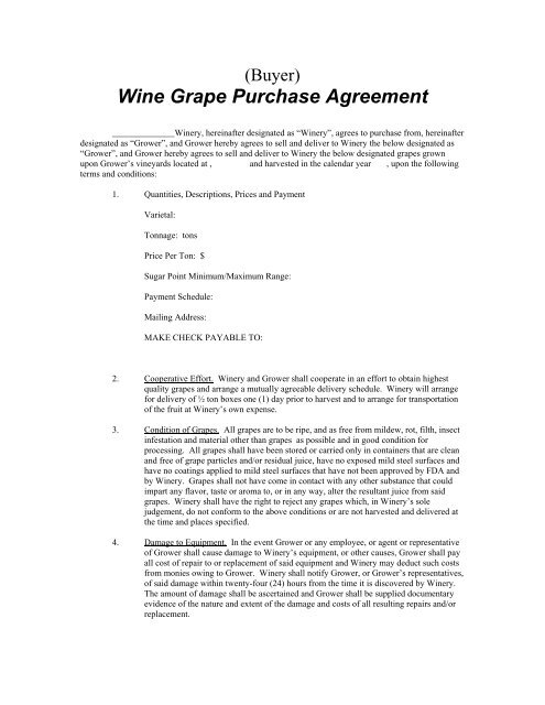 Wine Grape Purchase Agreement