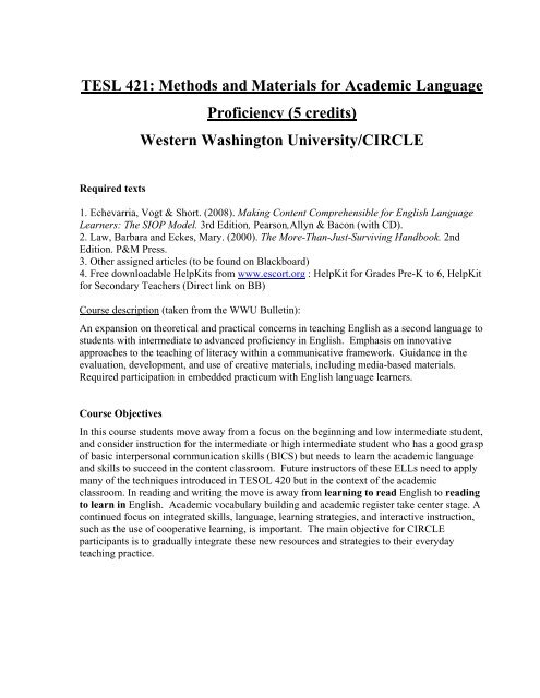TESL 421: Methods and Materials for Academic Language ...