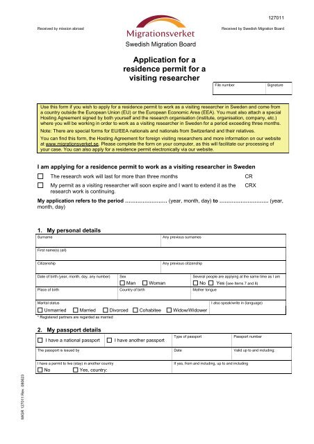 Application for a residence permit for a visiting ... - Migrationsverket