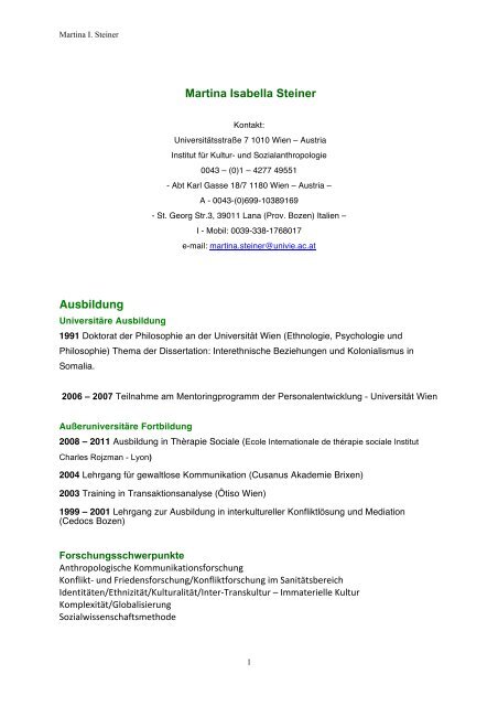 Curriculum vitae & Publikationsliste - Institut für Kultur- und ... Curriculum vitae & Publikationsliste - Institut für Kultur- und ...