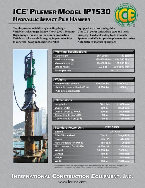 ICEÃ‚Â® PIlEmEr modEl IP1530 - ICEUSA