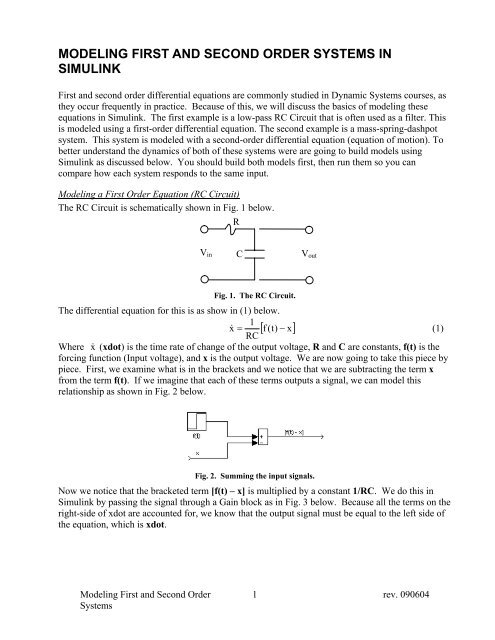 Modeling First and Second Order Systems