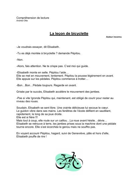 ComprÃ©hension de lecture La bicyclette - Professeur Phifix