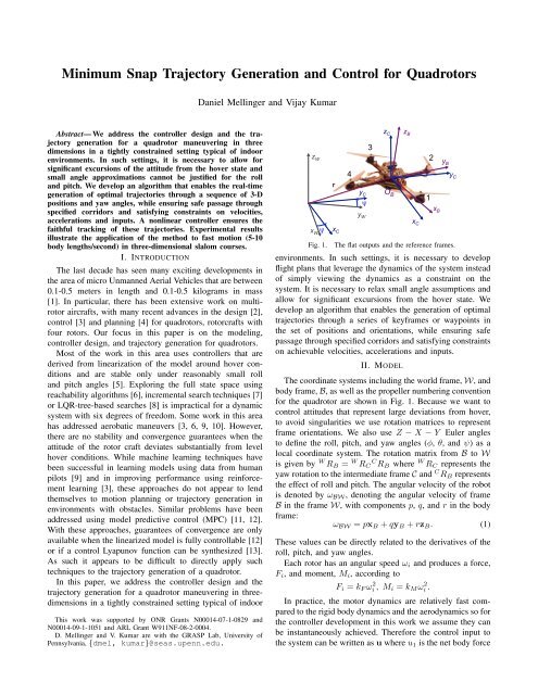 Minimum Snap Trajectory Generation and Control for Quadrotors