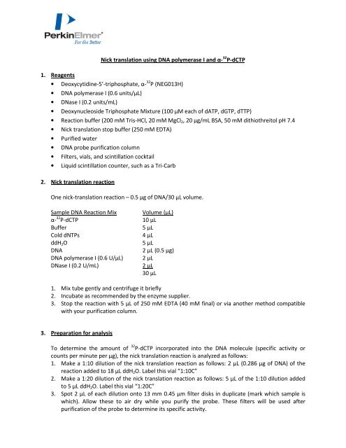 Nick translation protocol using radionucleotides - PerkinElmer