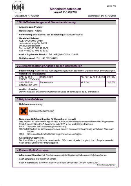 Sicherheitsdatenblatt - Adefin - HENRY SCHEIN VET