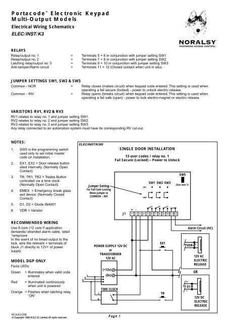 Portacodeâ ¢ Electronic Keypad Multi-Output Models