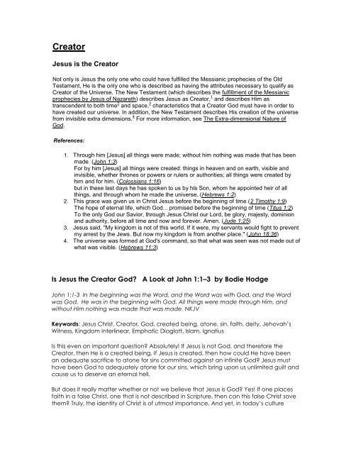 Jesus is the Creator - Pro Jesus