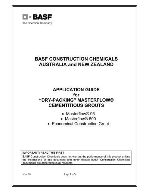 DRY-PACKING - BASF Construction Chemicals Pacific