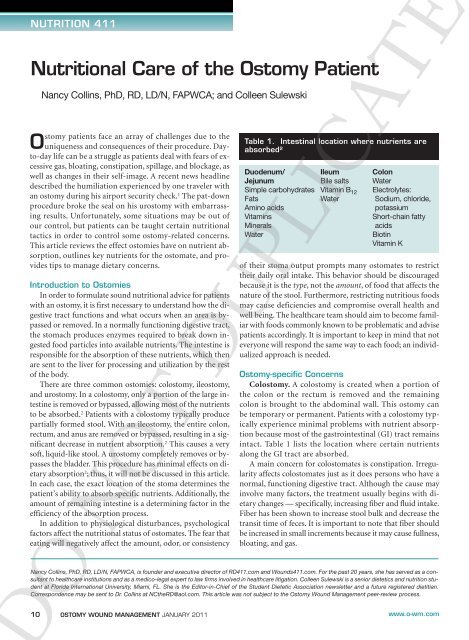 Nutritional Care of the Ostomy Patient - Ostomy Wound Management