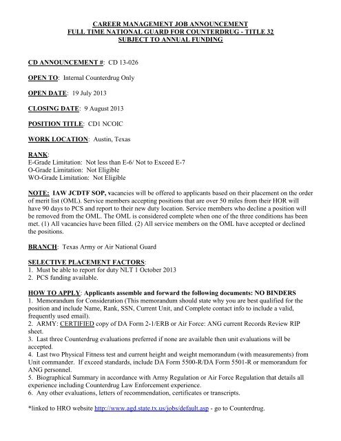 cd1 ncoic - Texas Military Forces