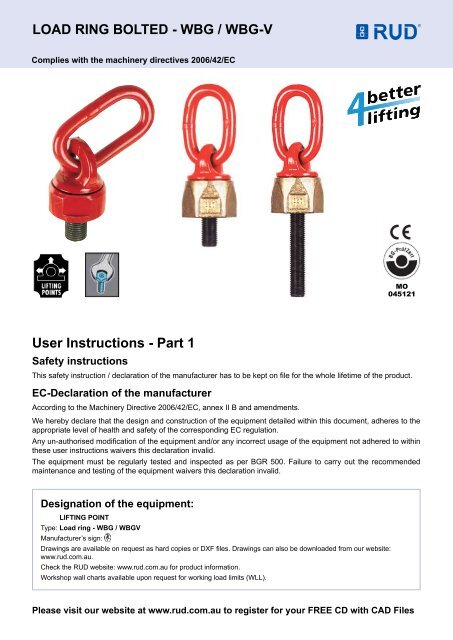 User Instructions - Part 1 LoAD RIng BoLtED - WBg / WBg-V - RUD