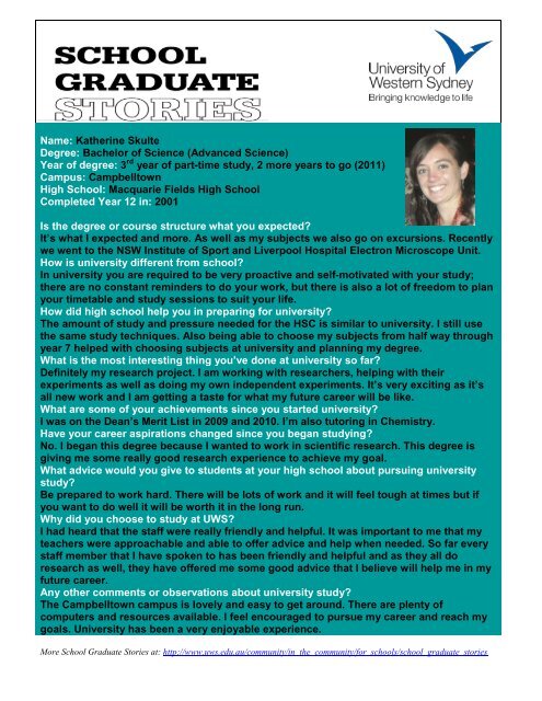 Name: Katherine Skulte Degree: Bachelor of Science (Advanced ...