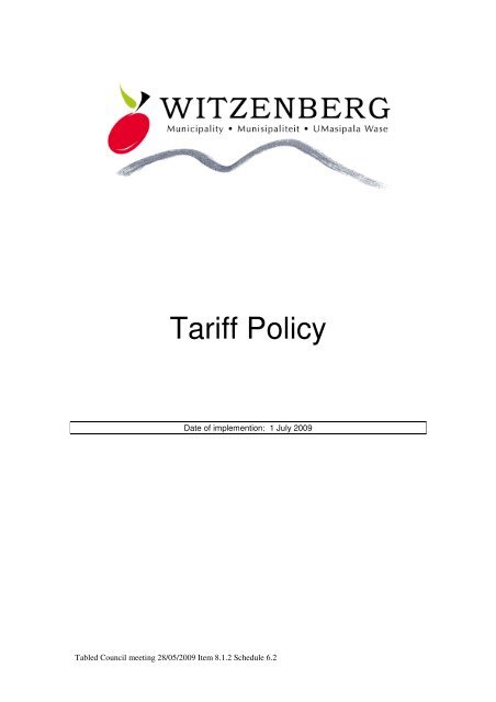 Tariff Policy - Witzenberg Municipality