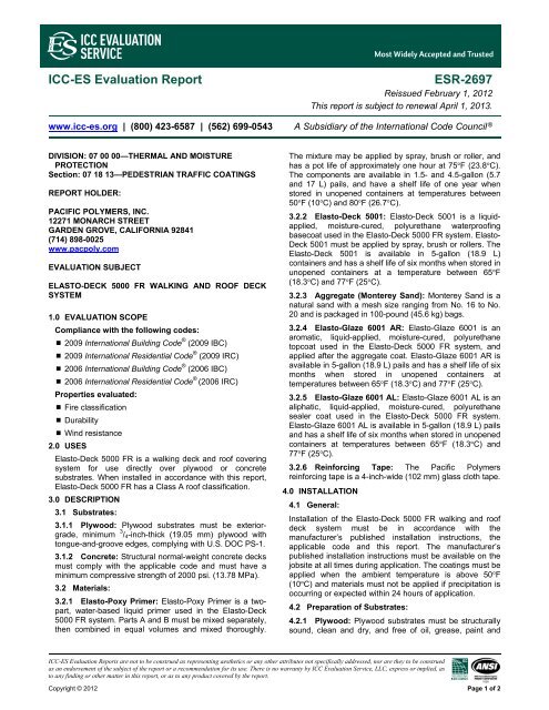 ESR-2697 - Pacific Polymers, Inc. - Pacific Polymers International, Inc.