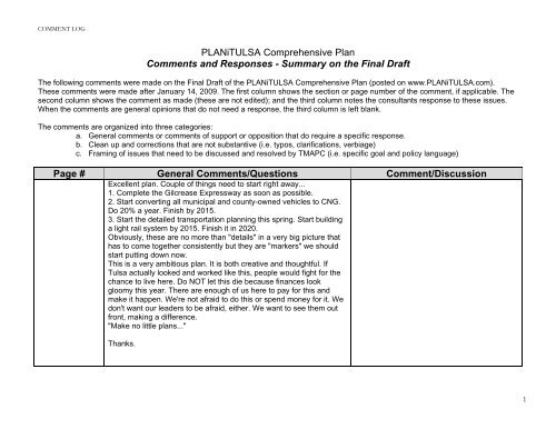 PLANiTULSA Comprehensive Plan Comments and Responses ...