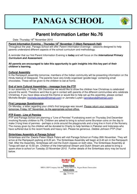 PANAGA SCHOOL Parent Information Letter No.76