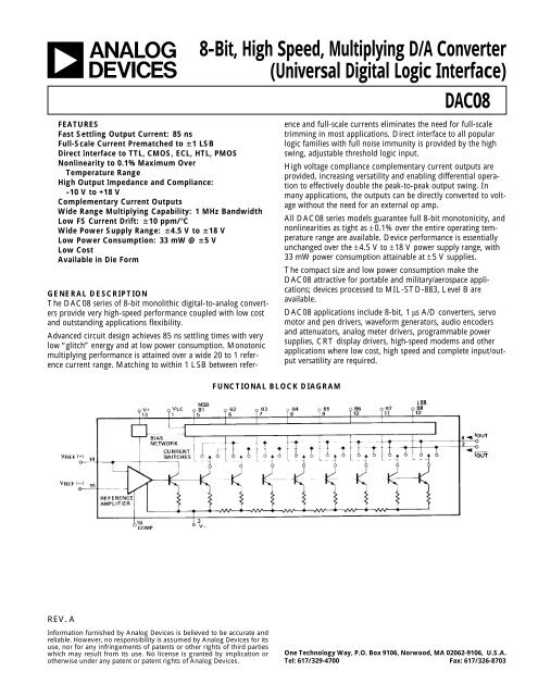 DAC08 8-Bit, High Speed, Multiplying D/A Converter (Universal ...