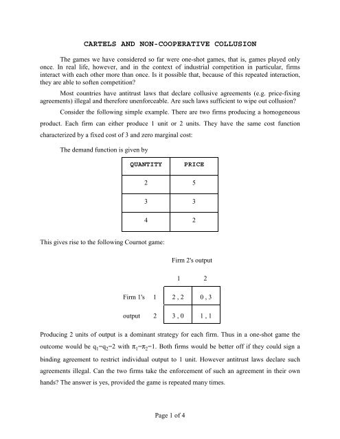 CARTELS AND NON-COOPERATIVE COLLUSION