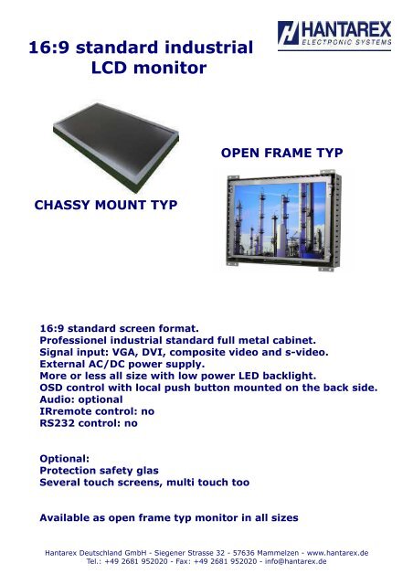 16:9 standard industrial LCD monitor