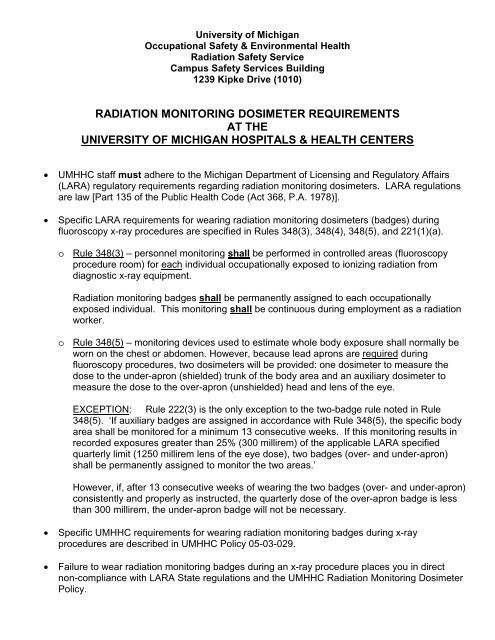 radiation monitoring dosimeter requirements at the university of ...