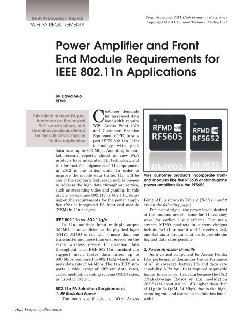 Power Amplifier and Front End Module ... - RF Micro Devices