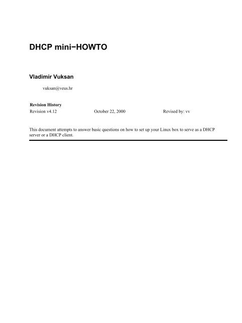 DHCP mini-HOWTO - The Linux Documentation Project