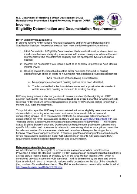 HPRP Income Eligibility and Documentation Requirements