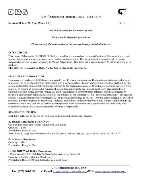 DRG Adiponectin (human) ELISA (EIA-4177 ... - DRG International